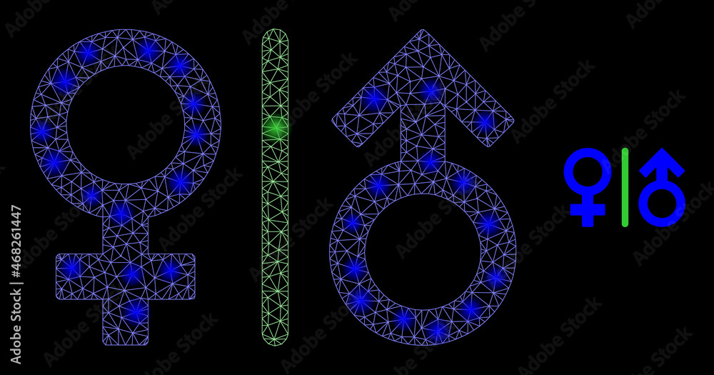 Glossy polygonal mesh web gender symbols icon with glare effect on a ...
