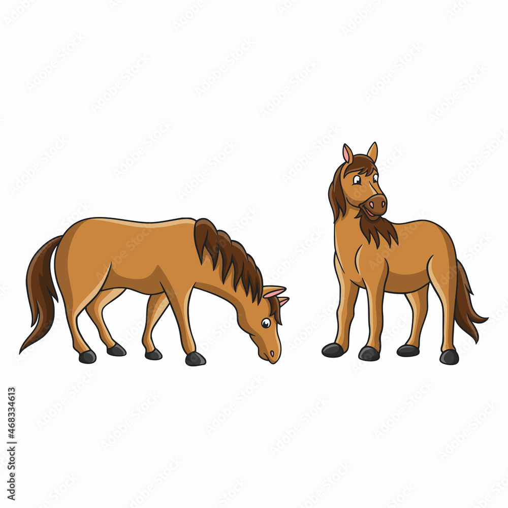 cartoon illustration horse eating grass Stock Vector | Adobe Stock