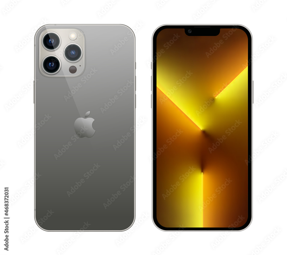 Smart phone Apple iPhone 13 Pro, in front and back sides, and in ...