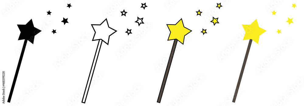 Magic Fairy Wand with Star Sparkles Clipart Set - Outline, Silhouette ...