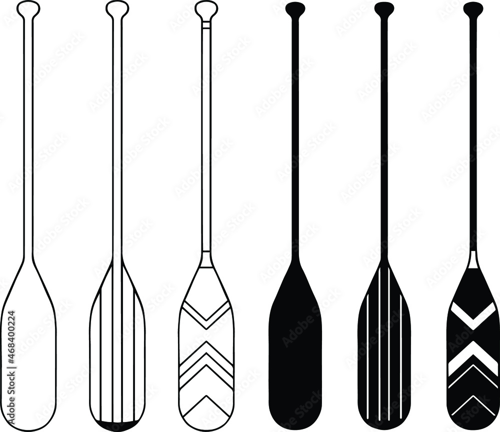 Patterned Canoe Paddle Clipart Set - Outline and Silhouette Stock ...