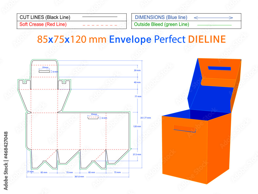 Basic envelope 2.5x3 inche dieline template and 3D envelope editable ...