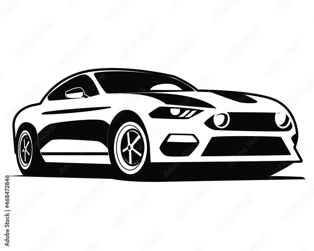 vintage black white isolated side view muscle car vector graphic ...