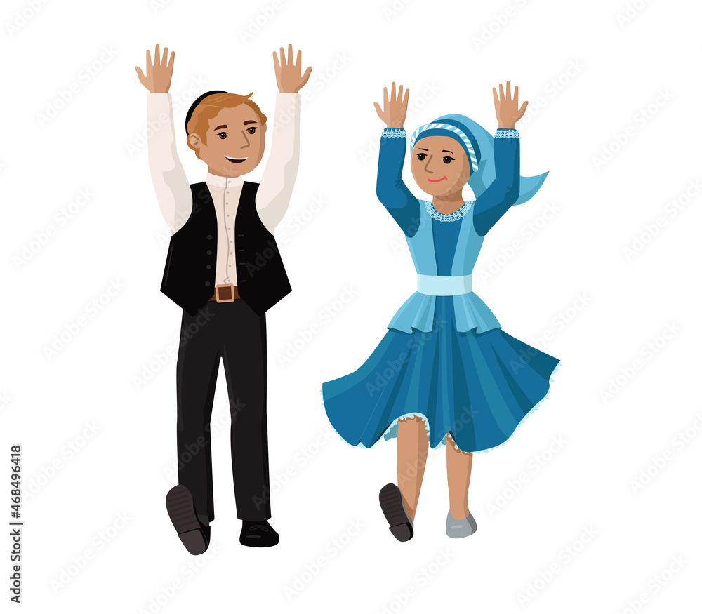 Young Dancers are dancing jewish national dances. Dancing boy and gitl ...