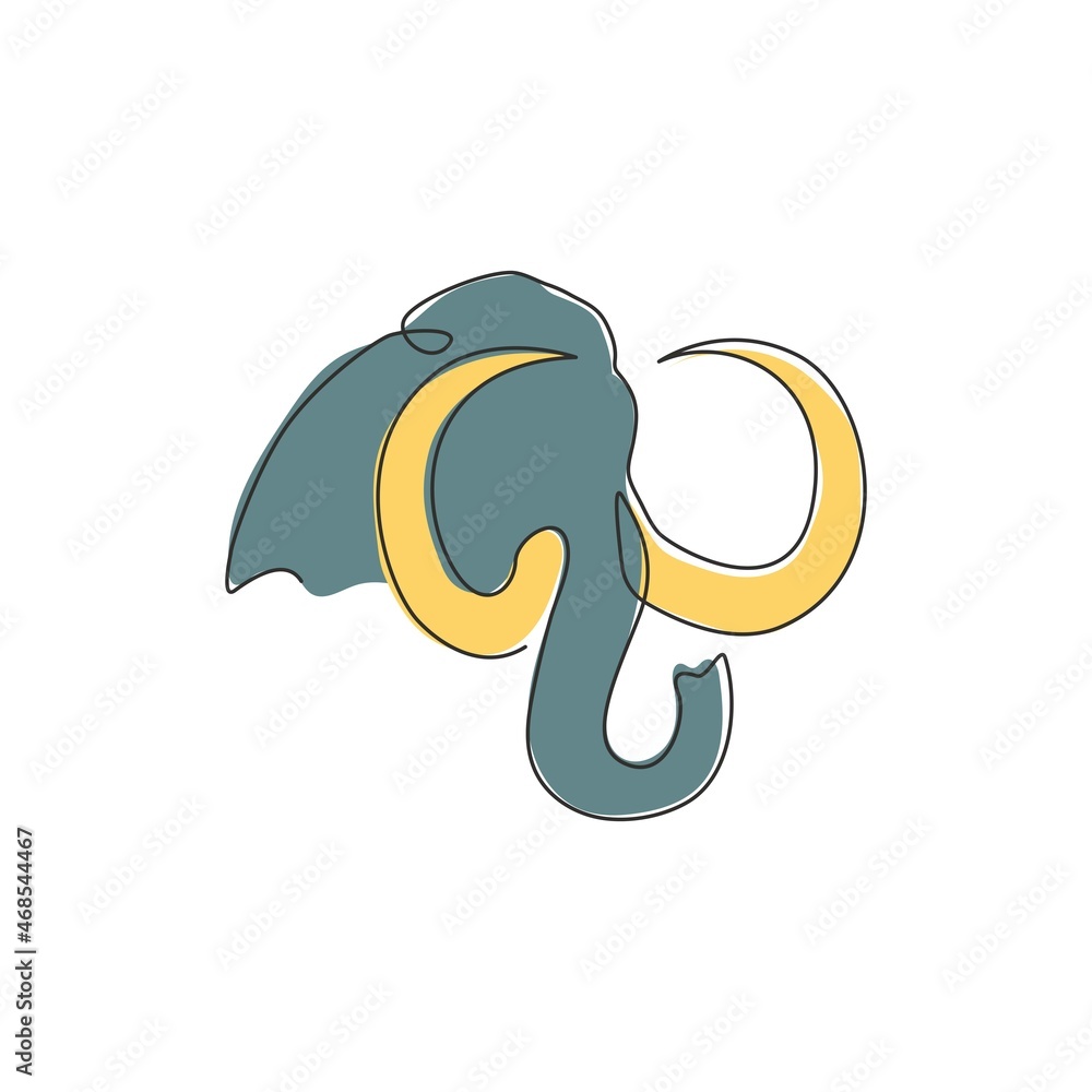 One continuous line drawing of big mammoth company logo identity ...