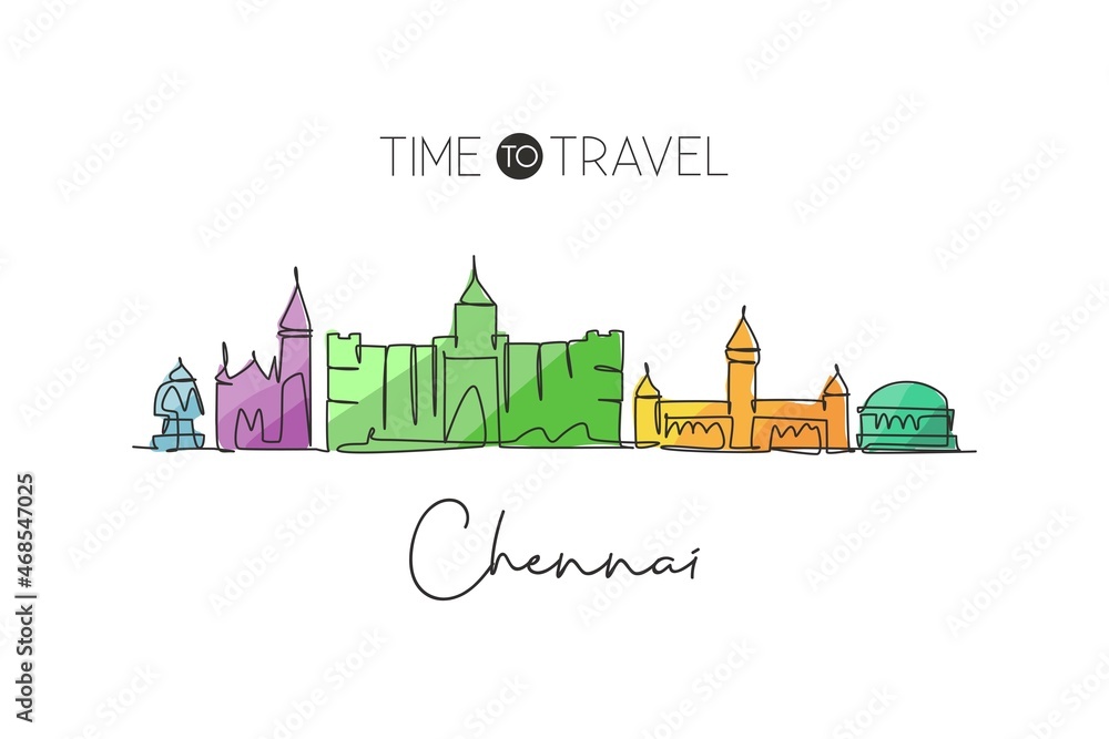 Stock-Vektorgrafik „One continuous line drawing of Chennai city skyline ...