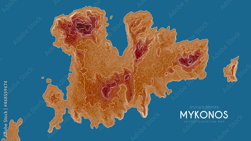 Topographic map of Mykonos, Greece. Vector detailed elevation map of ...