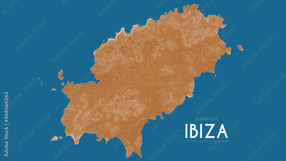 Topographic map of Ibiza, Balearic Islands, Spain. Vector detailed ...