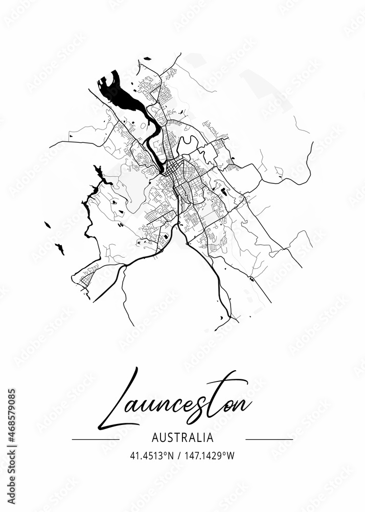 Launceston - Australia Black Water City Map Stock Photo | Adobe Stock