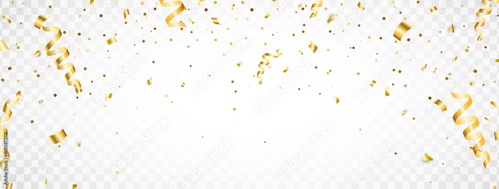 Falling shiny gold confetti. Glitter confetti frame on long background ...