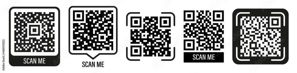 Stock-Vektorgrafik „Scan QR code icon.Scan me set icons for mobile device design.QR code for ...
