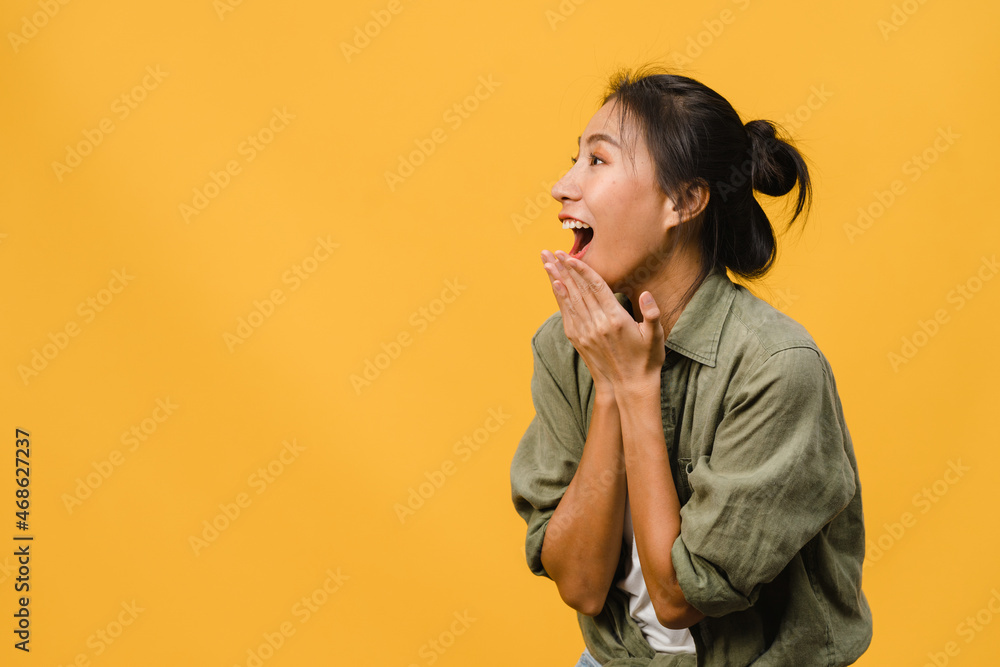 Young Asia lady feel happiness with positive expression, joyful ...