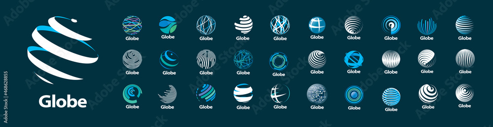 A set of vector logos of the Globe on a gray background Stock Vector ...