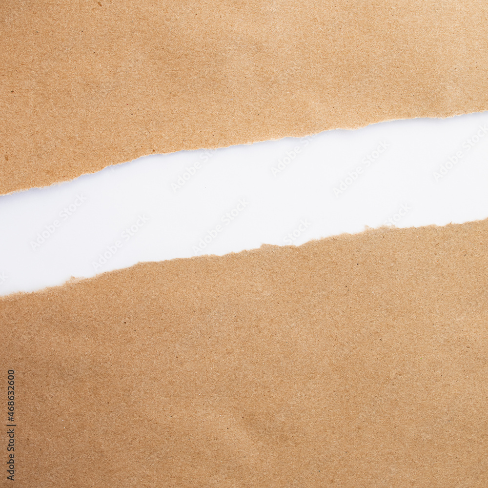 kraft paper page torn in the middle on a white background. Paper ...