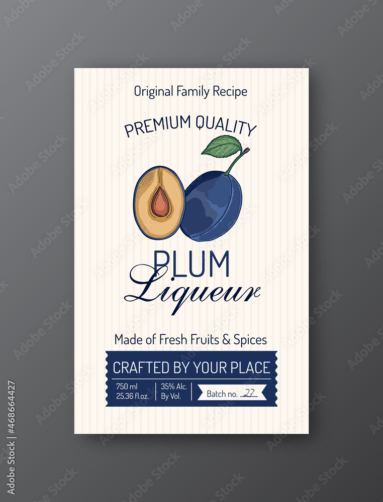 Plum liqueur alcohol label template Modern vector packaging design ...
