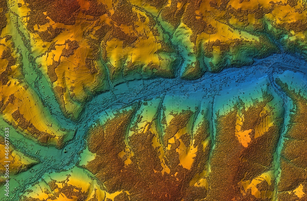 Digital elevation model. GIS 3D illustration made after proccesing ...