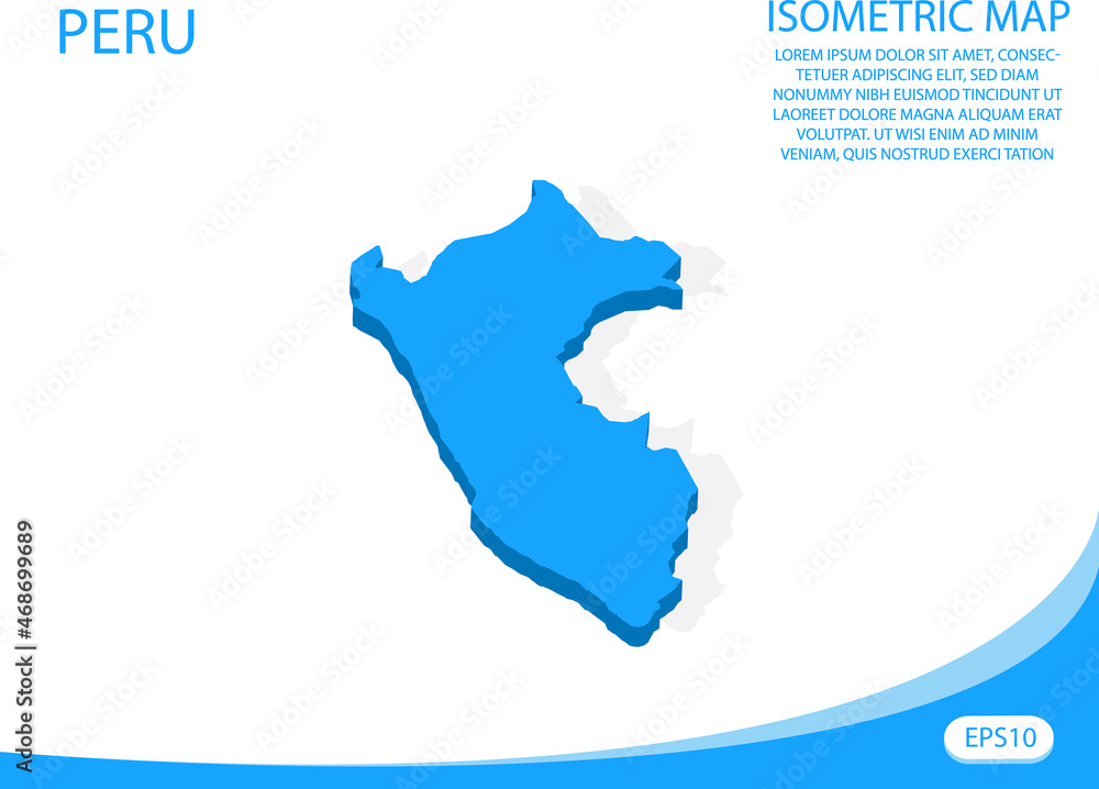 Modern vector isometric of Peru blue map. elements white background for concept map easy to edit ...