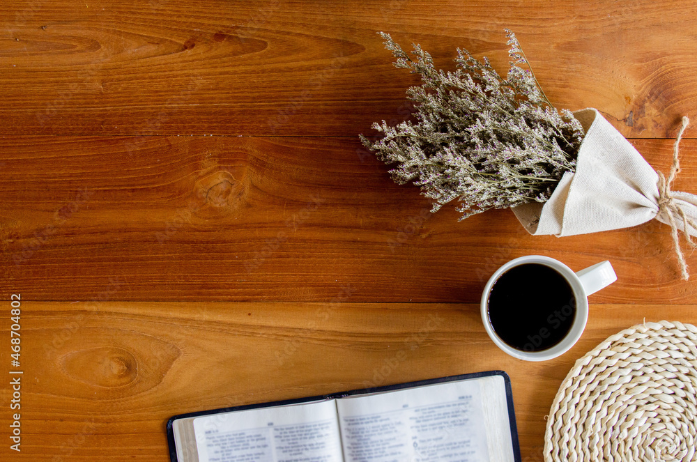 Bible with coffee and flowers for devotion. Stock Photo | Adobe Stock