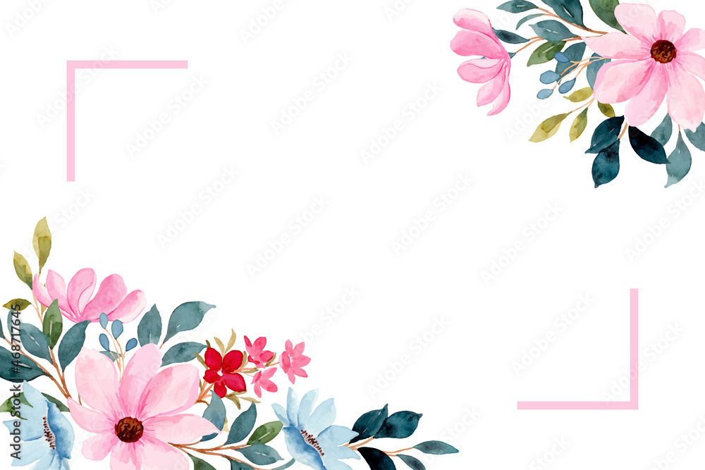 Cute floral frame with watercolor Stock Vector | Adobe Stock