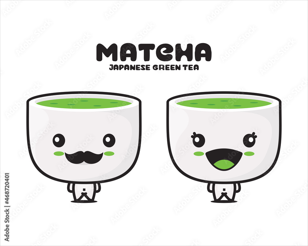 Matcha tea cartoon mascot, traditional japanese drink vector ...