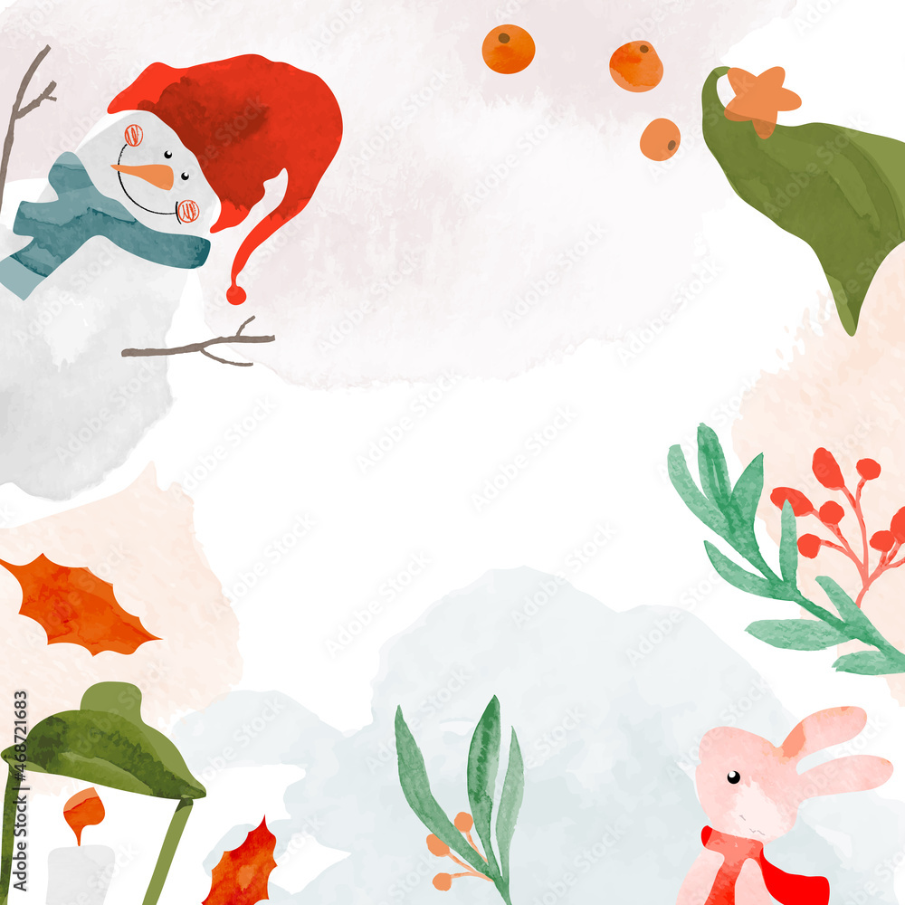 Winter background vector. Hand painted watercolor flower and botanical ...