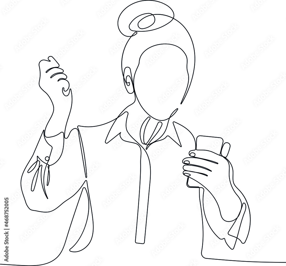 Continuous one line drawing of old woman with a mobile phone isolated ...
