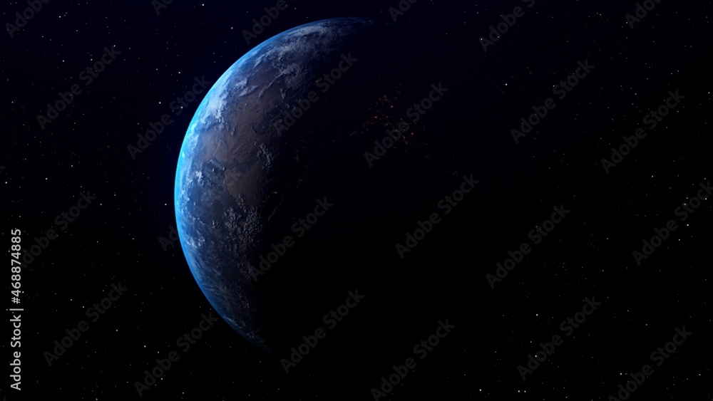 Planet earth globe view from spaceflight with realistic earth surface ...