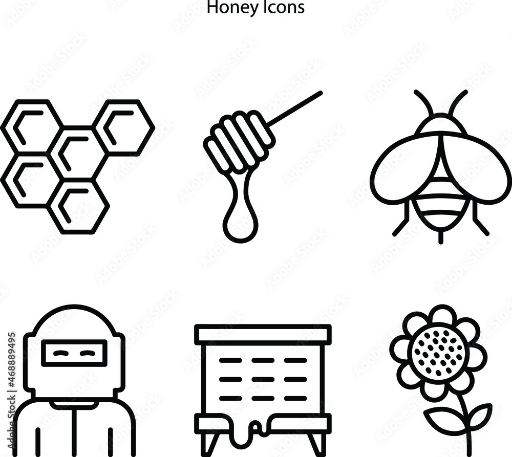 honey icons set isolated on white background. honey icon thin line ...