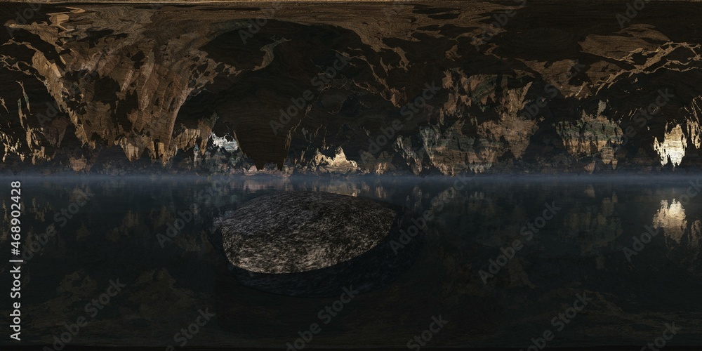 Stock-Illustration „Dungeon, cave, underground lake. HDRI, environment ...