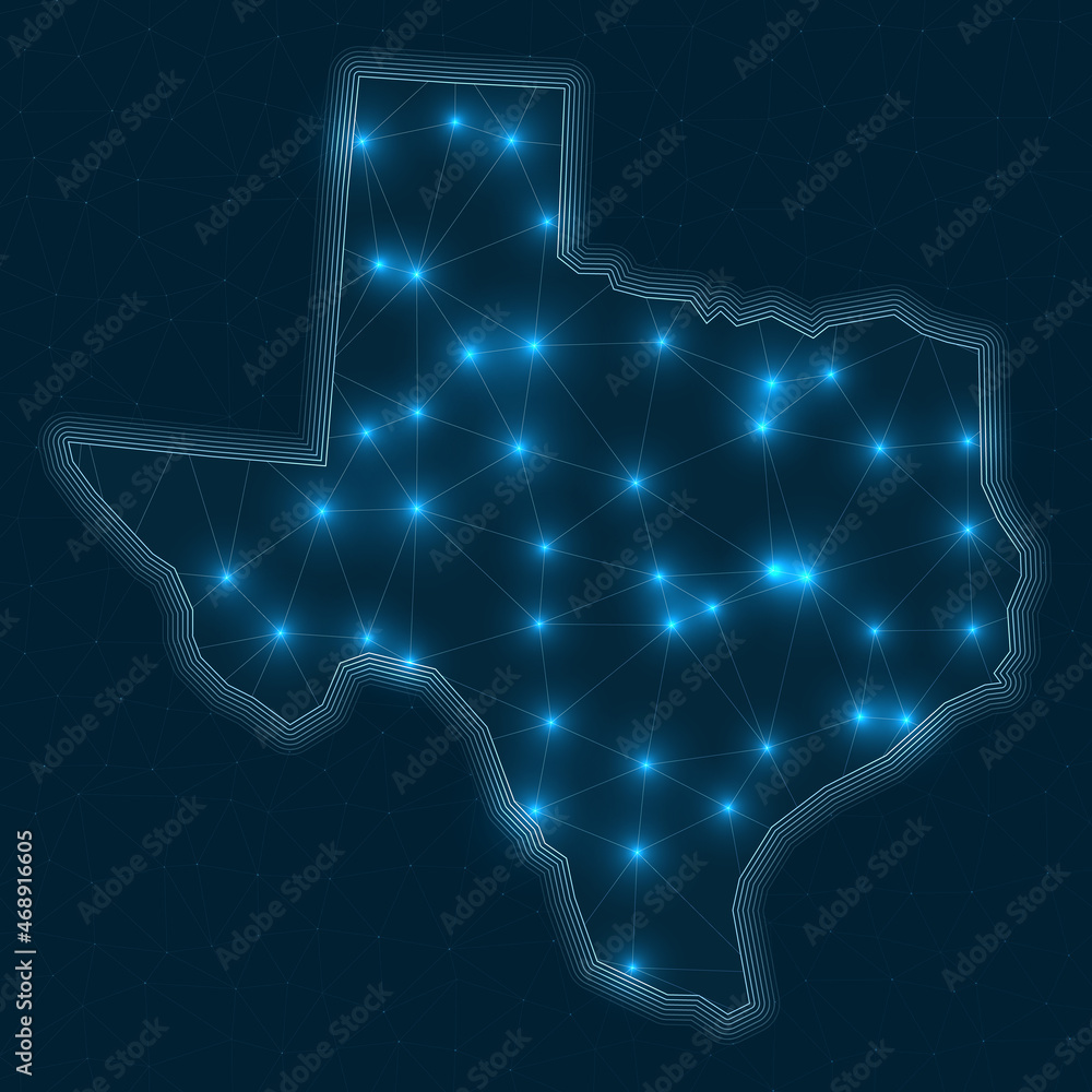 Texas network map. Abstract geometric map of the US state. Digital ...