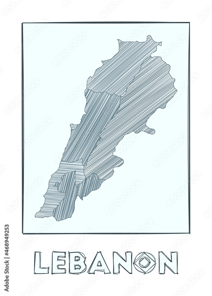 Sketch map of Lebanon. Grayscale hand-drawn map of the country with ...