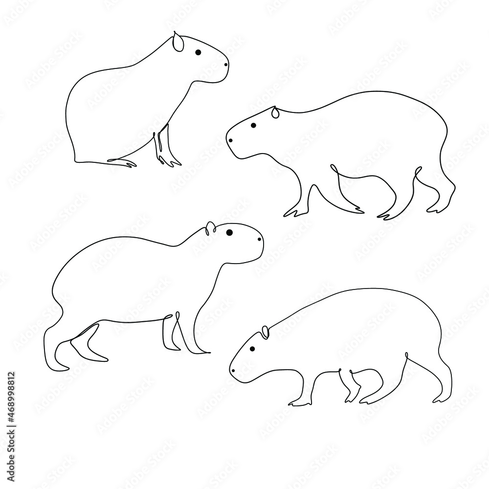One line hand drawn capybara set. Vector minimalist illustration ...