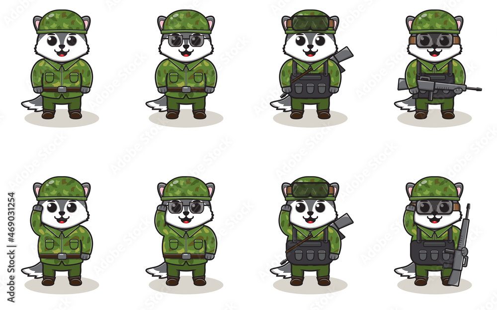 Cute Wolf Army cartoon. Set of Animal soldiers. flat animal cartoon ...