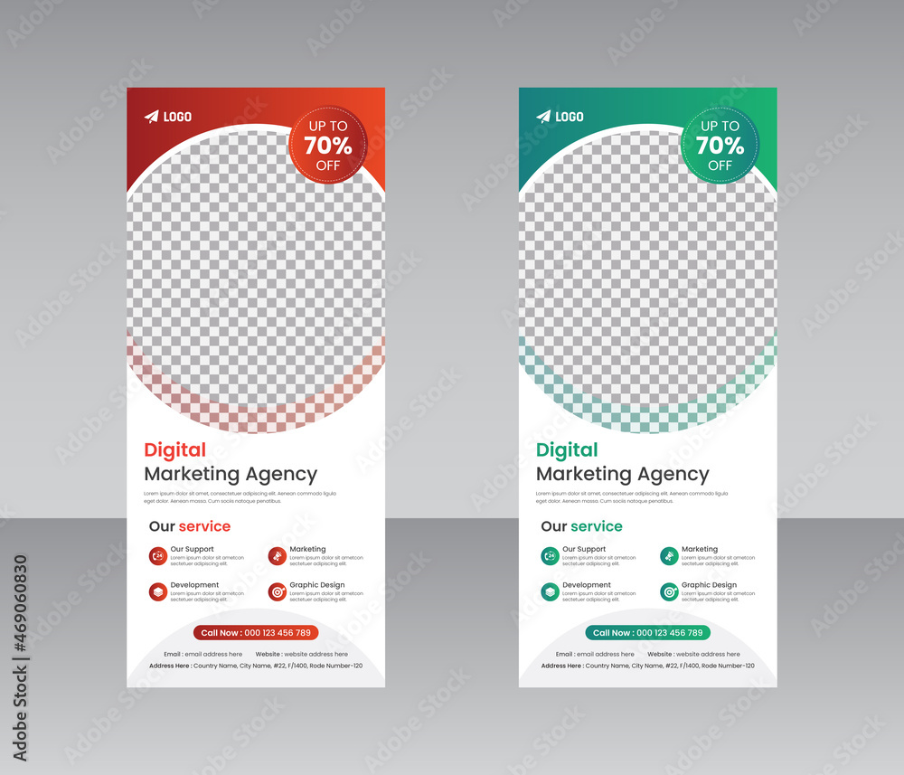 Creative corporate roll up banner design in curve shape layout ...