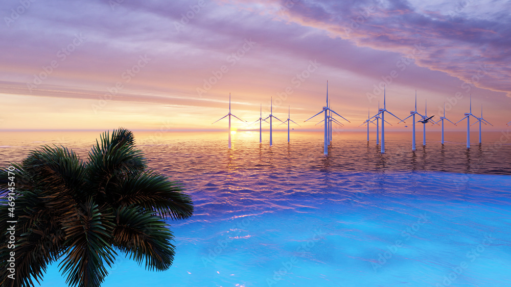 8k Ultra HD 3840x2160. Ocean Wind Farm. Windmill farm in the ocean ...