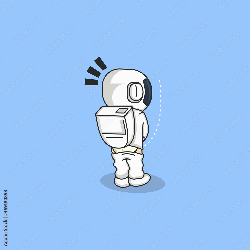 เวกเตอร์ Stock cute cartoon astronaut peeing in low gravity. vector ...