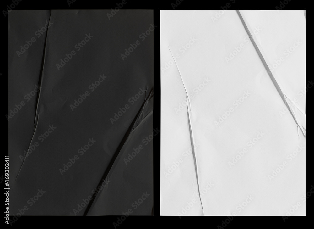 black and white paper wrinkled poster template , blank glued creased ...