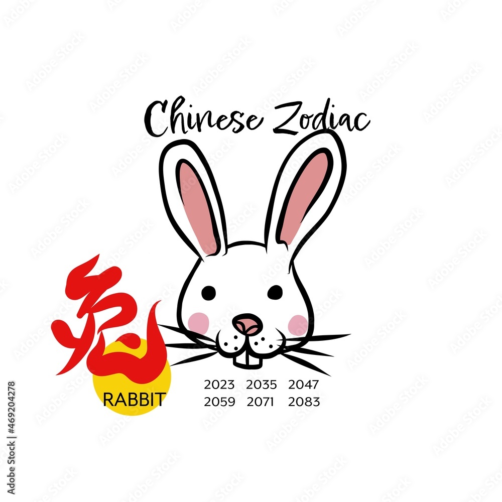 Rabbit Chinese zodiac with Chinese word mean rabbit cartoon vector ...
