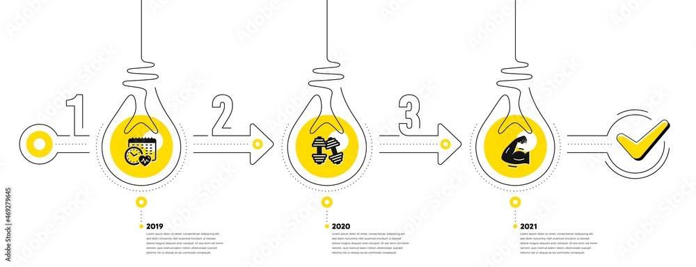Gym Infographic timeline with 3 steps. Sport process diagram with ...