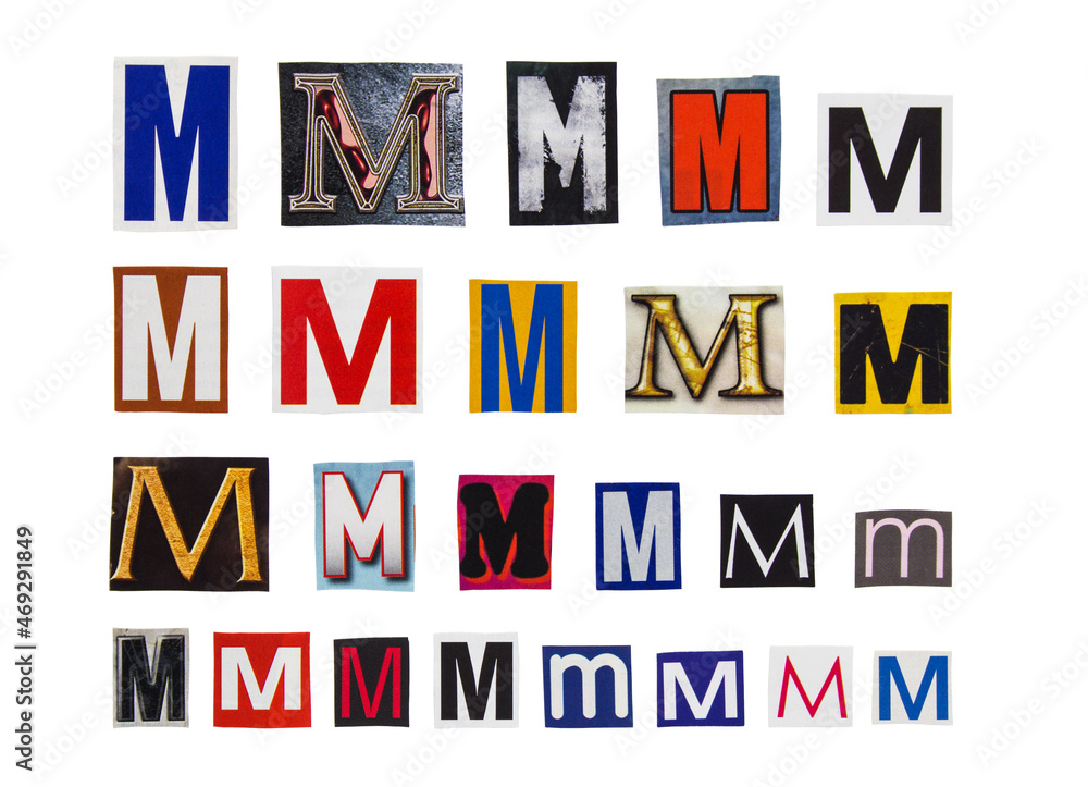 Alphabet letter M cutting from magazine paper. Newspaper clippings with ...