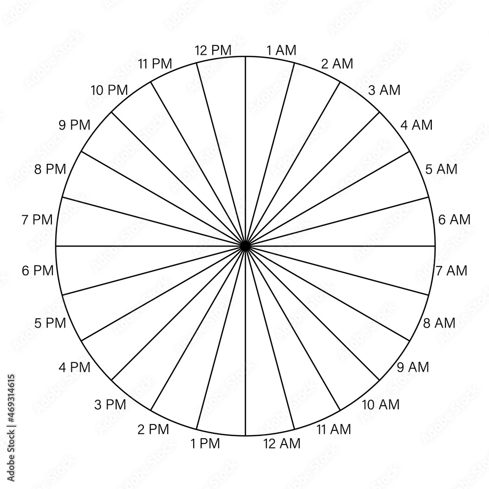 24 hour pie chart template. Clipart image Stock Vector | Adobe Stock