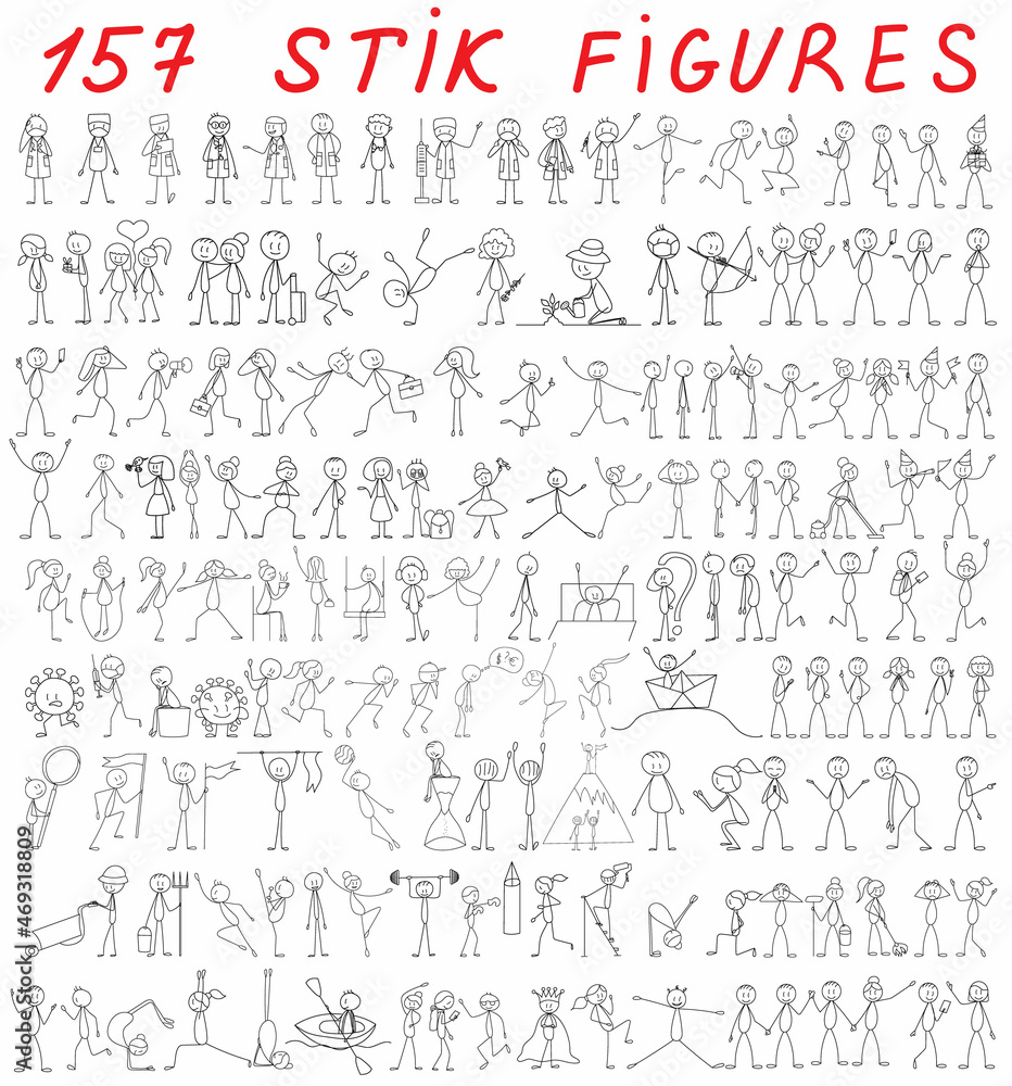 stick figure, people set vector, isolated Stock Vector | Adobe Stock