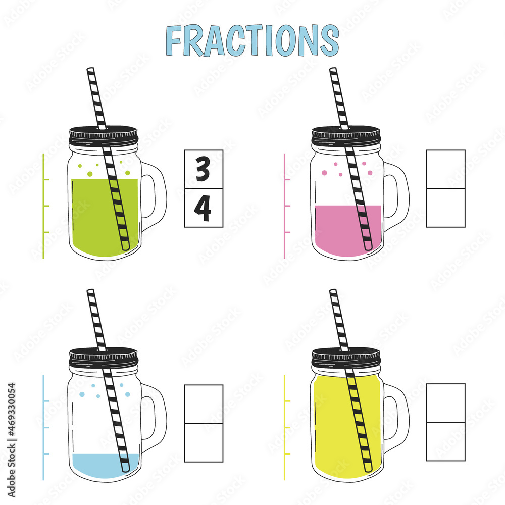 Fractions Mathematical Worksheet. Educational Game. Vector illustration ...