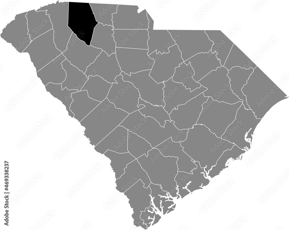 Black highlighted location map of the Spartanburg County inside gray ...