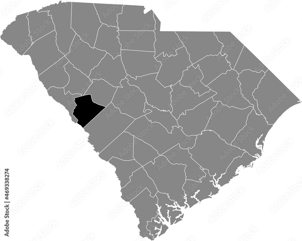 Black highlighted location map of the Edgefield County inside gray ...