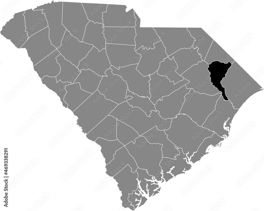 Black highlighted location map of the Marion County inside gray administrative map of the ...