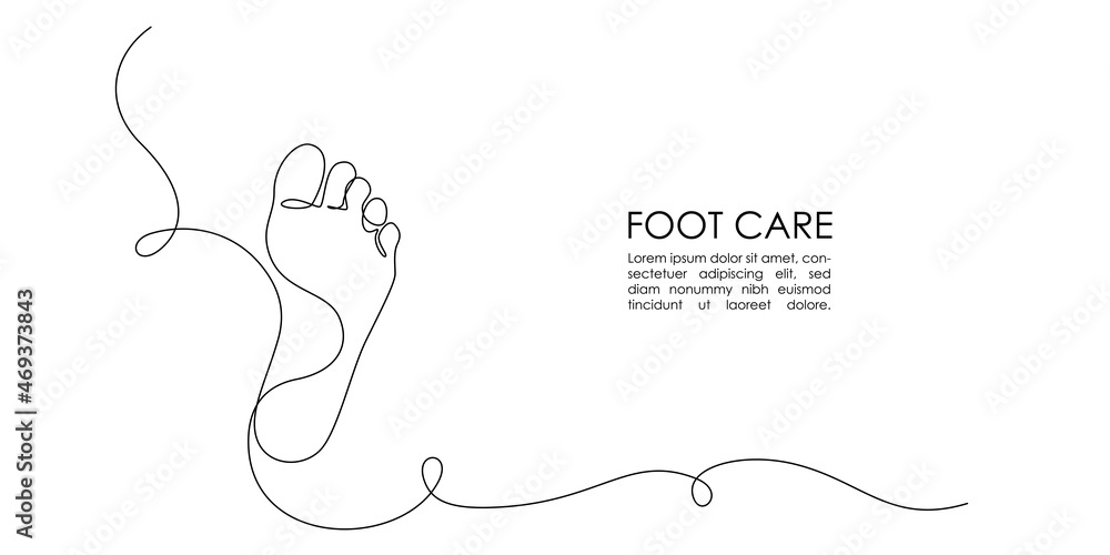 One continuous line drawing of bare foot. Elegance female leg in simple ...