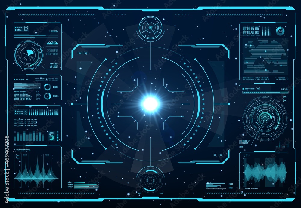 Image vectorielle Stock HUD spaceship or shuttle aircraft digital screen interface, vector ui or ...