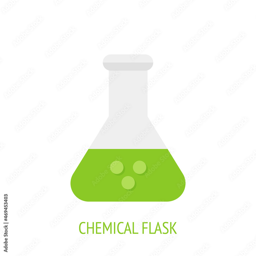 Triangular flask with acid for chemical laboratory. Vector flat icon ...