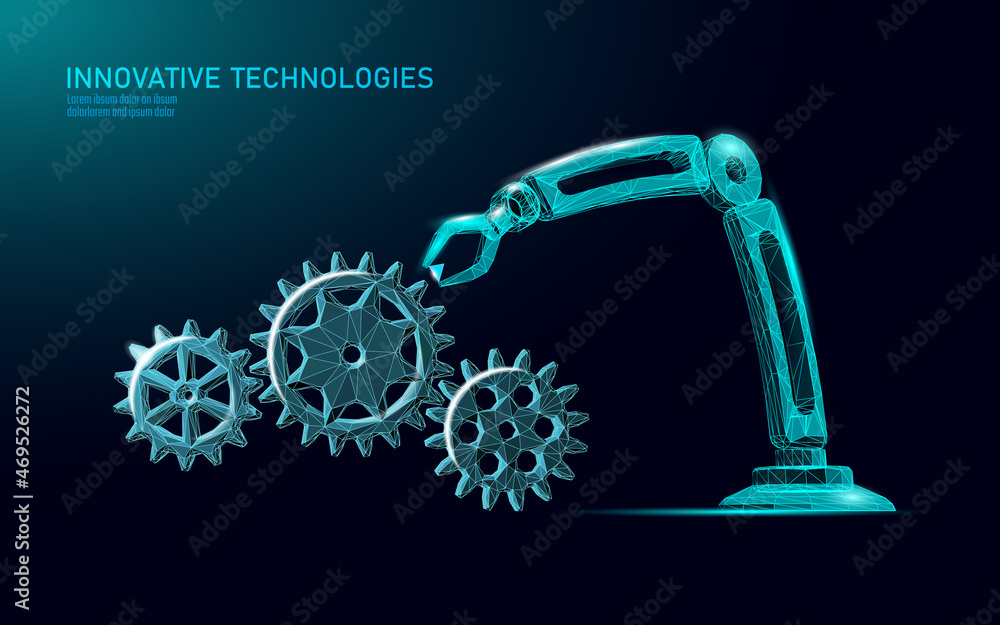 Robot arm low poly manipulator. Part construct assembly triangle shape ...